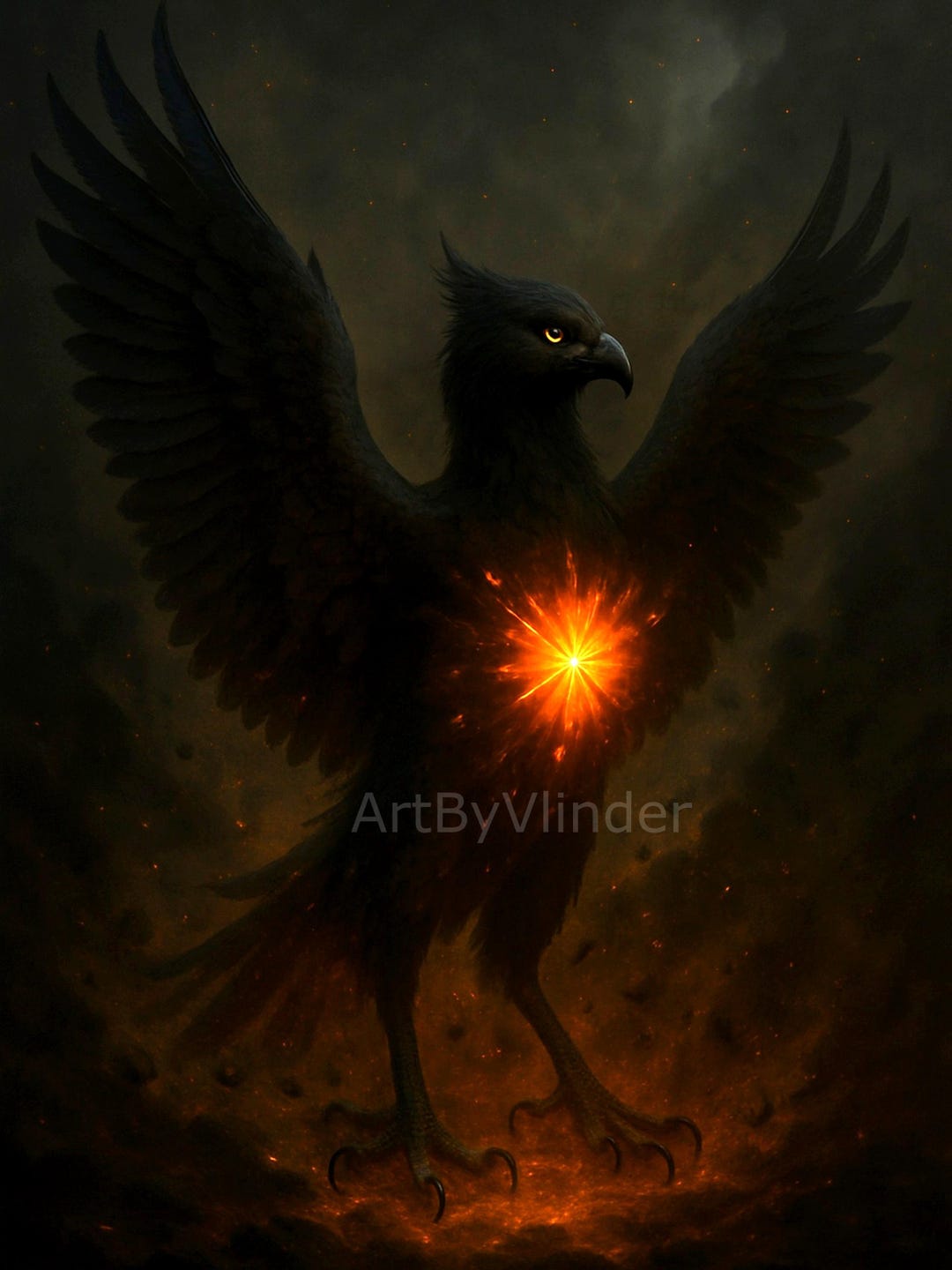 Ash Wings – Phoenix Printable Wall Art – Fantasy Fire Bird Spirit by ...