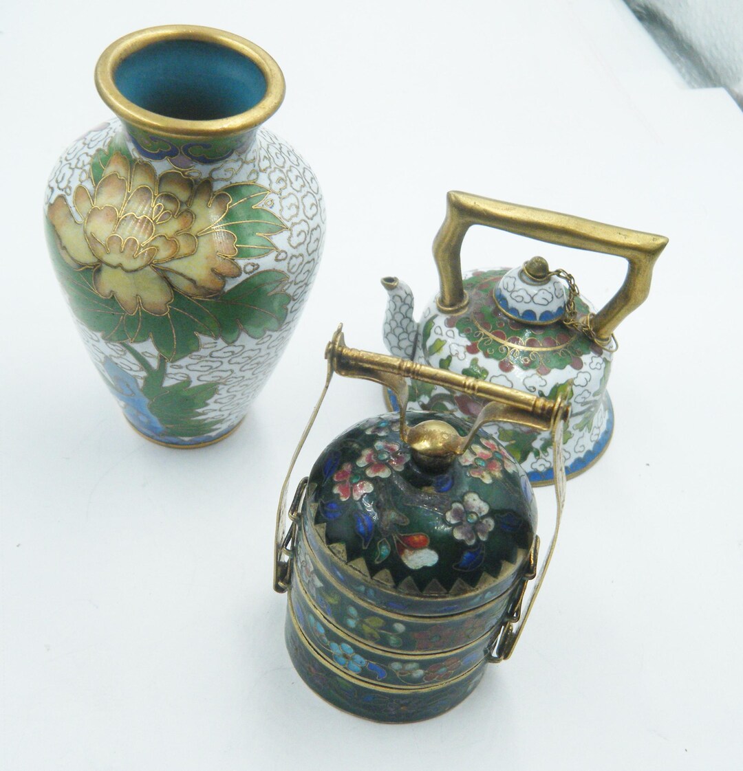 Cloisonne Bento Box, Kettle, and Vase, Miniatures Lot - Etsy