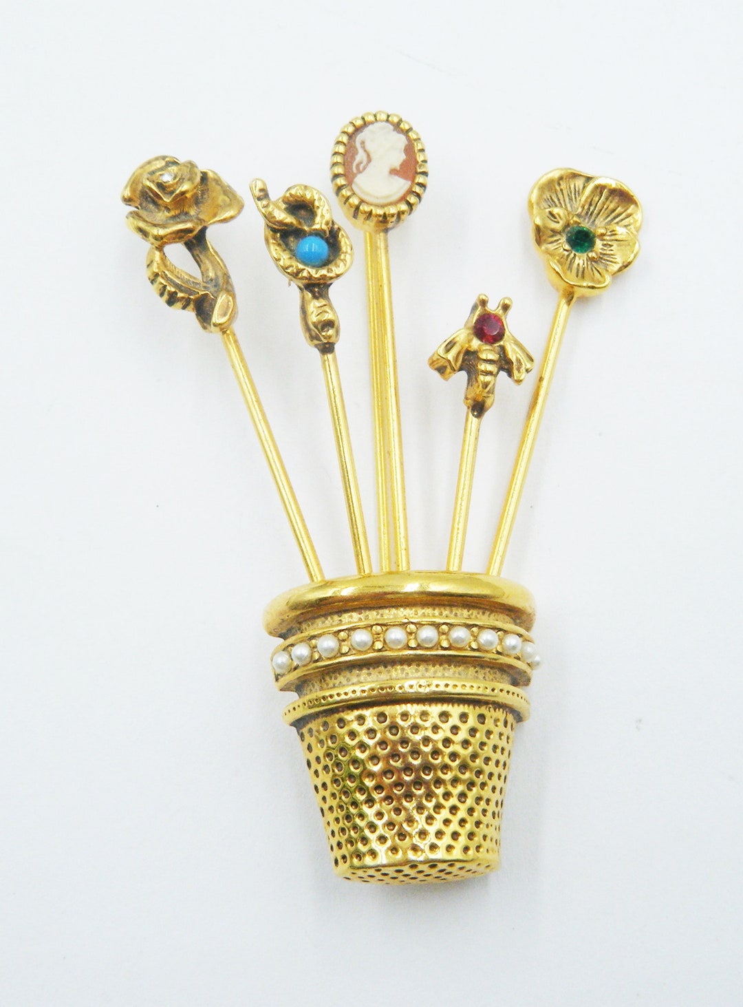 Victorian Style Thimble With Stick Pins Brooch - Etsy