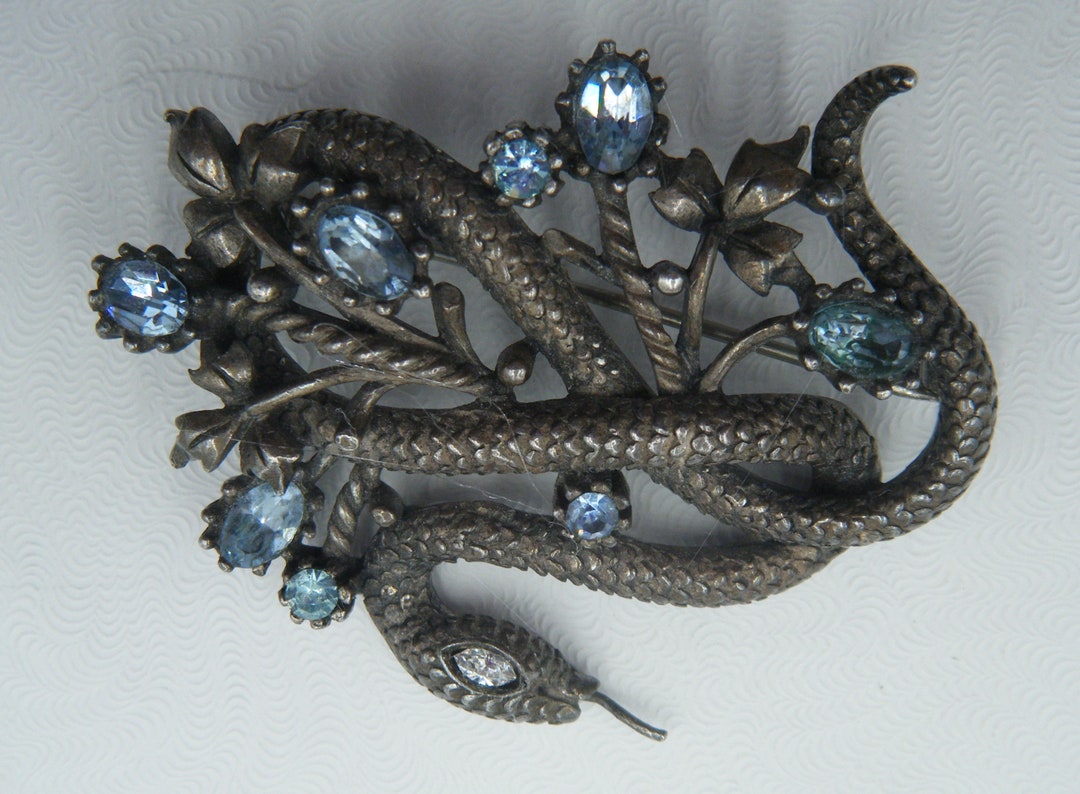 Coro Snake Brooch, Unsigned Snake Brooch With Blue Rhinestones - Etsy
