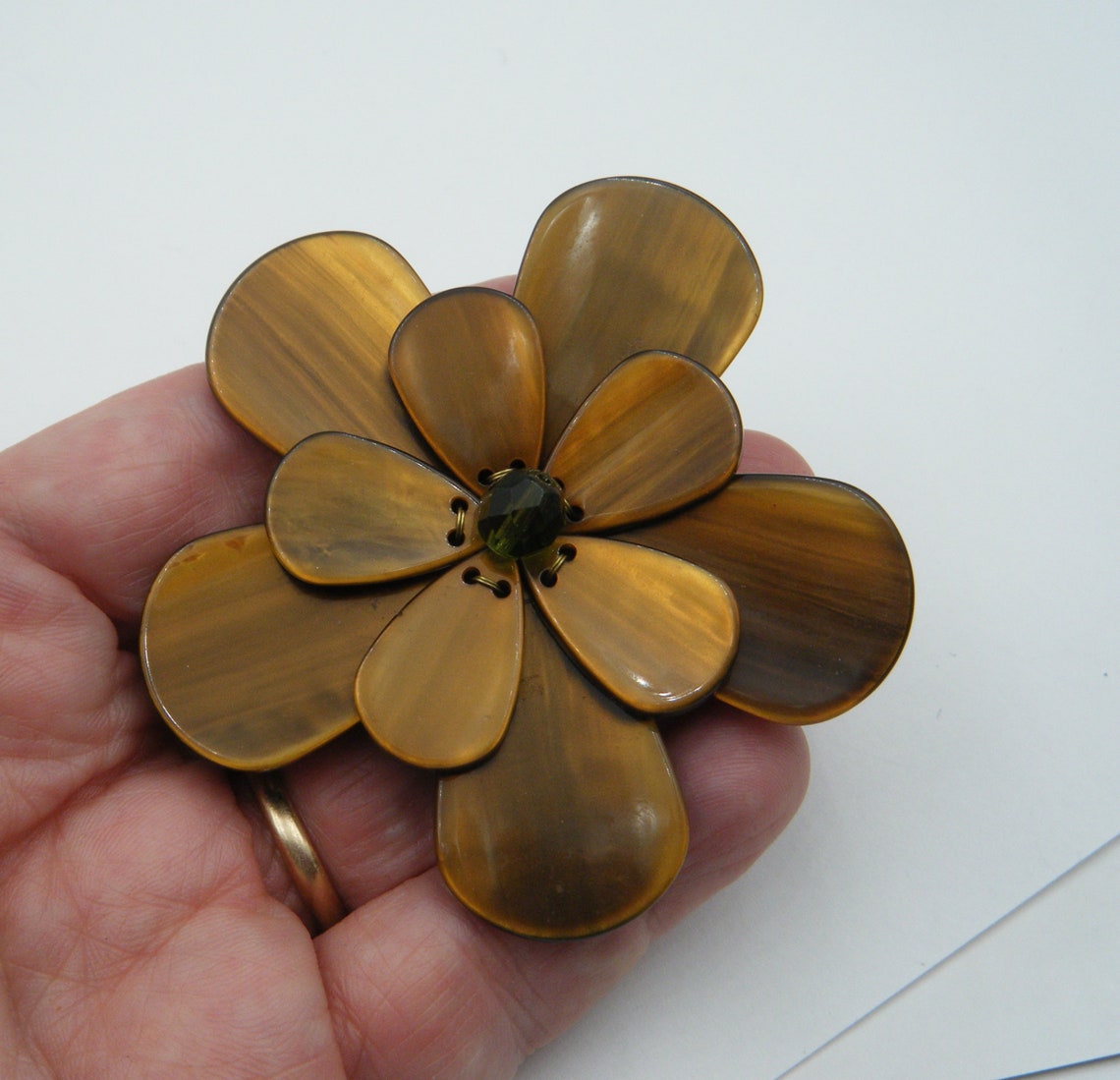 Fun plastic flower brooch brown flower brooch pearlescent | Etsy