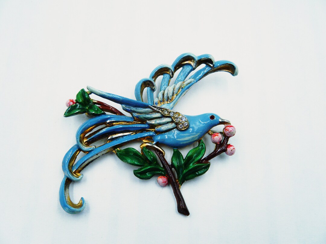 Blue Bird Brooch, Enamel Bird Brooch Circa 1940 Refurbished - Etsy