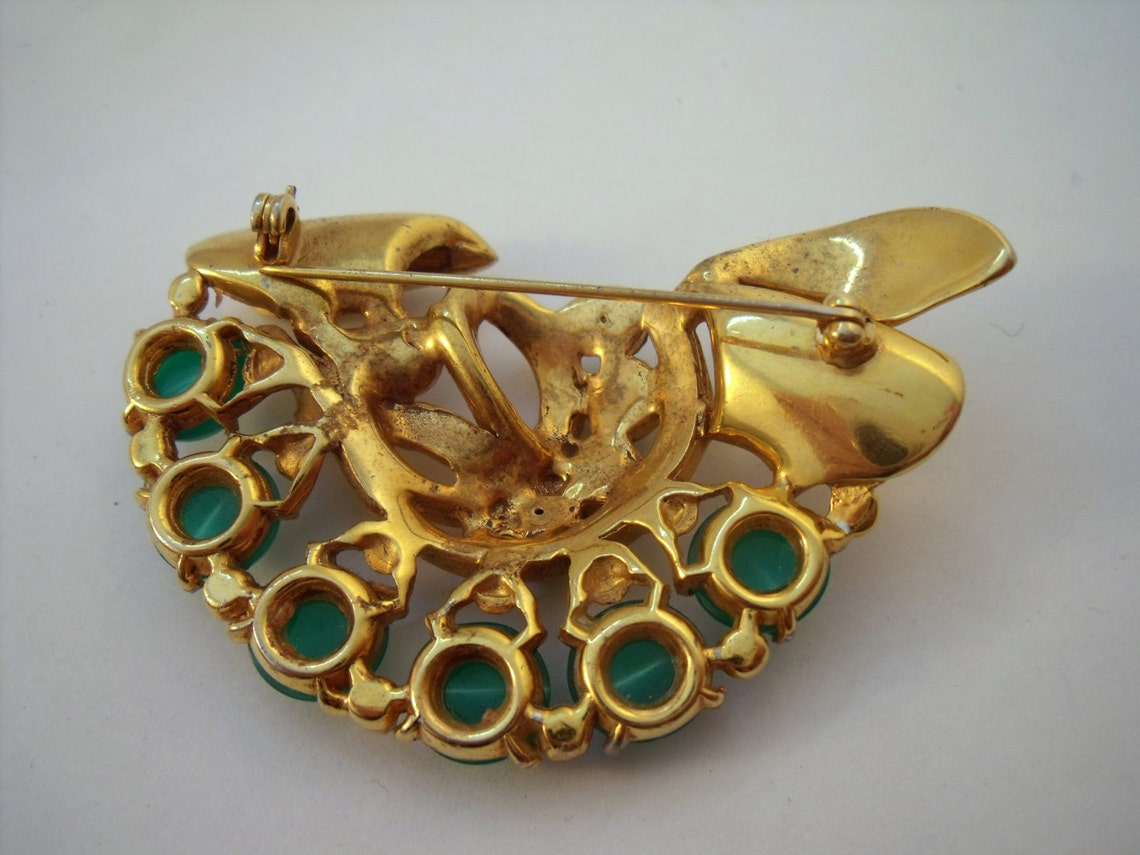 Vintage Forties Fancy Brooch in Green and Gold | Etsy