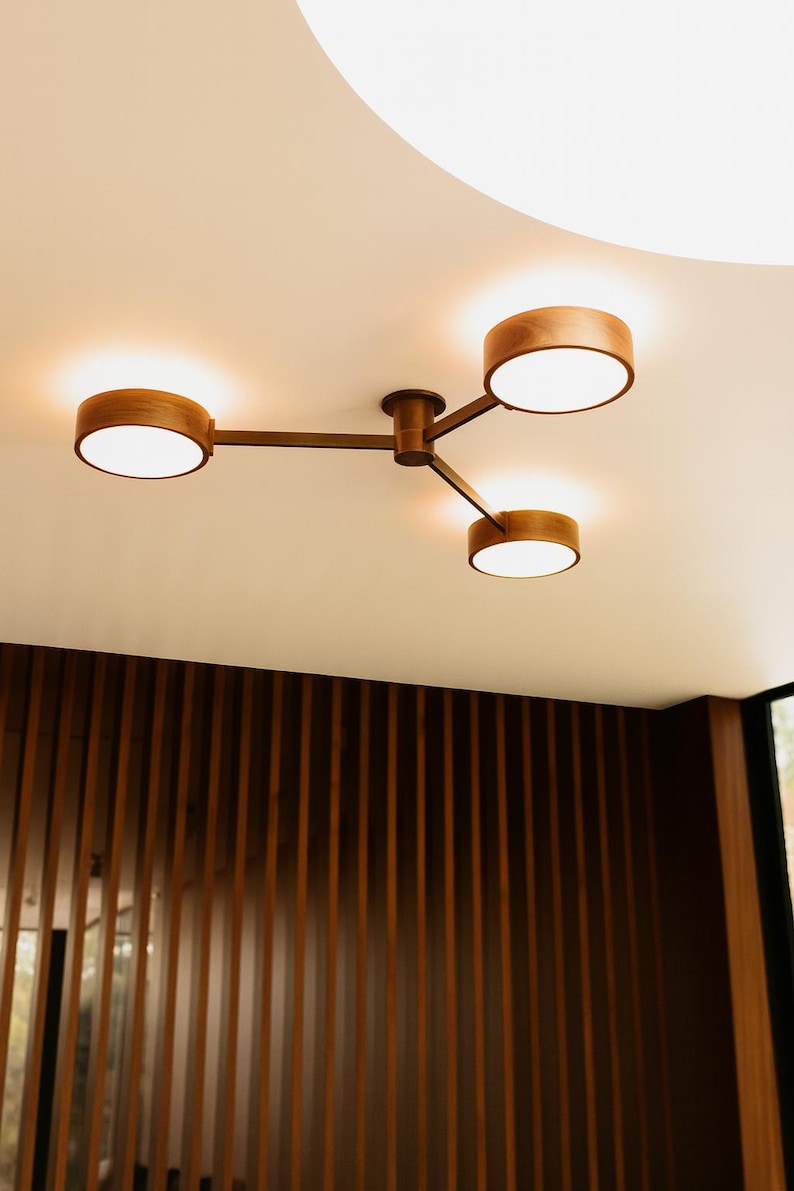 Modern Brass Chandelier Mid-century 3-light Ceiling Fixture Minimalist ...
