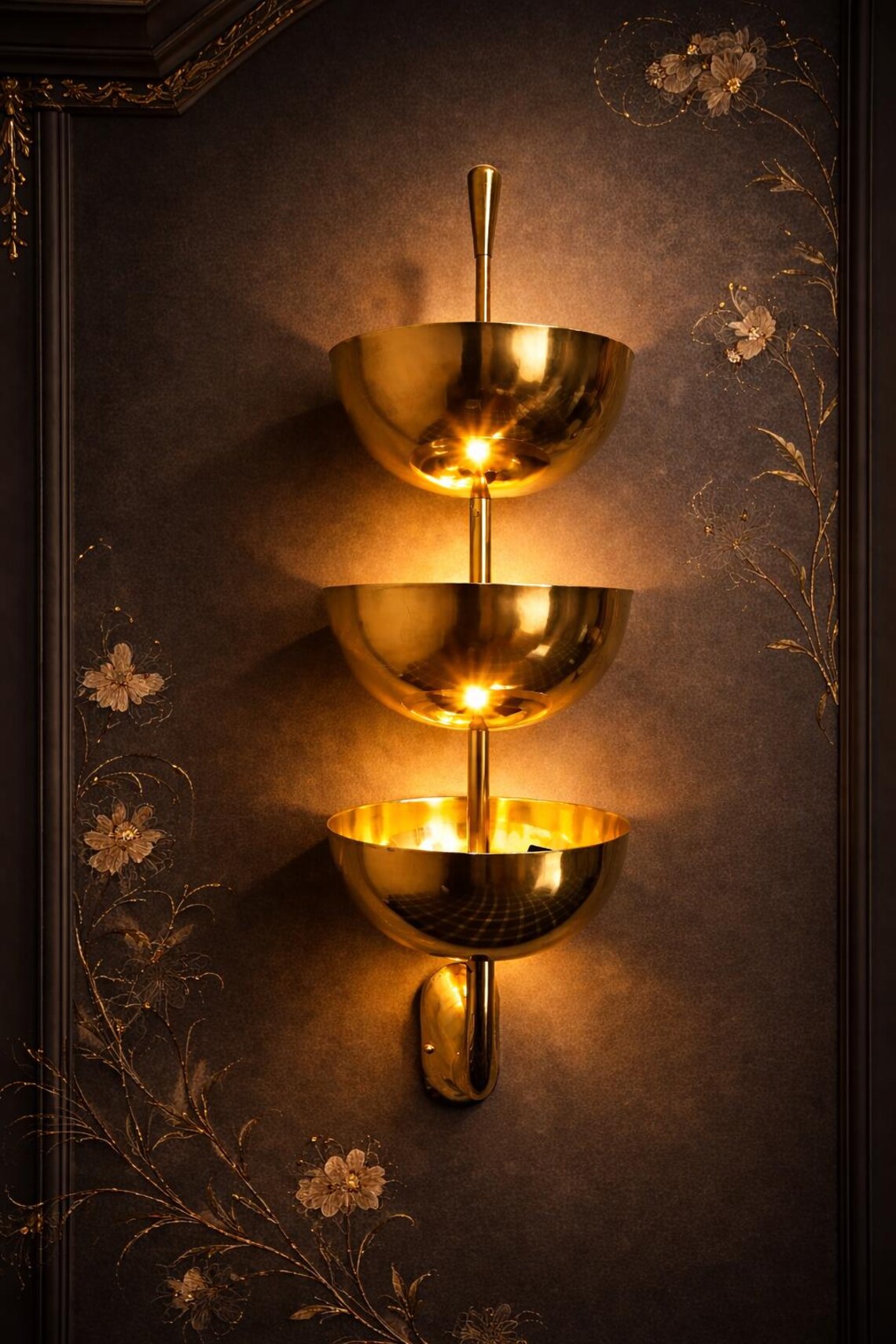 Luxury Brass Wall Sconce 3-tier Golden Wall Light Modern Art Deco Wall ...
