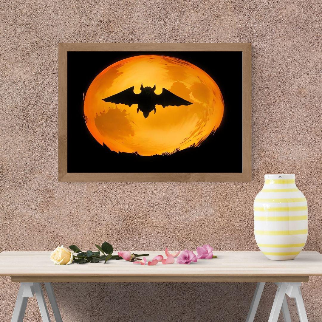 Enchanted Nocturne: Bat Silhouette Under Harvest Moon - Etsy