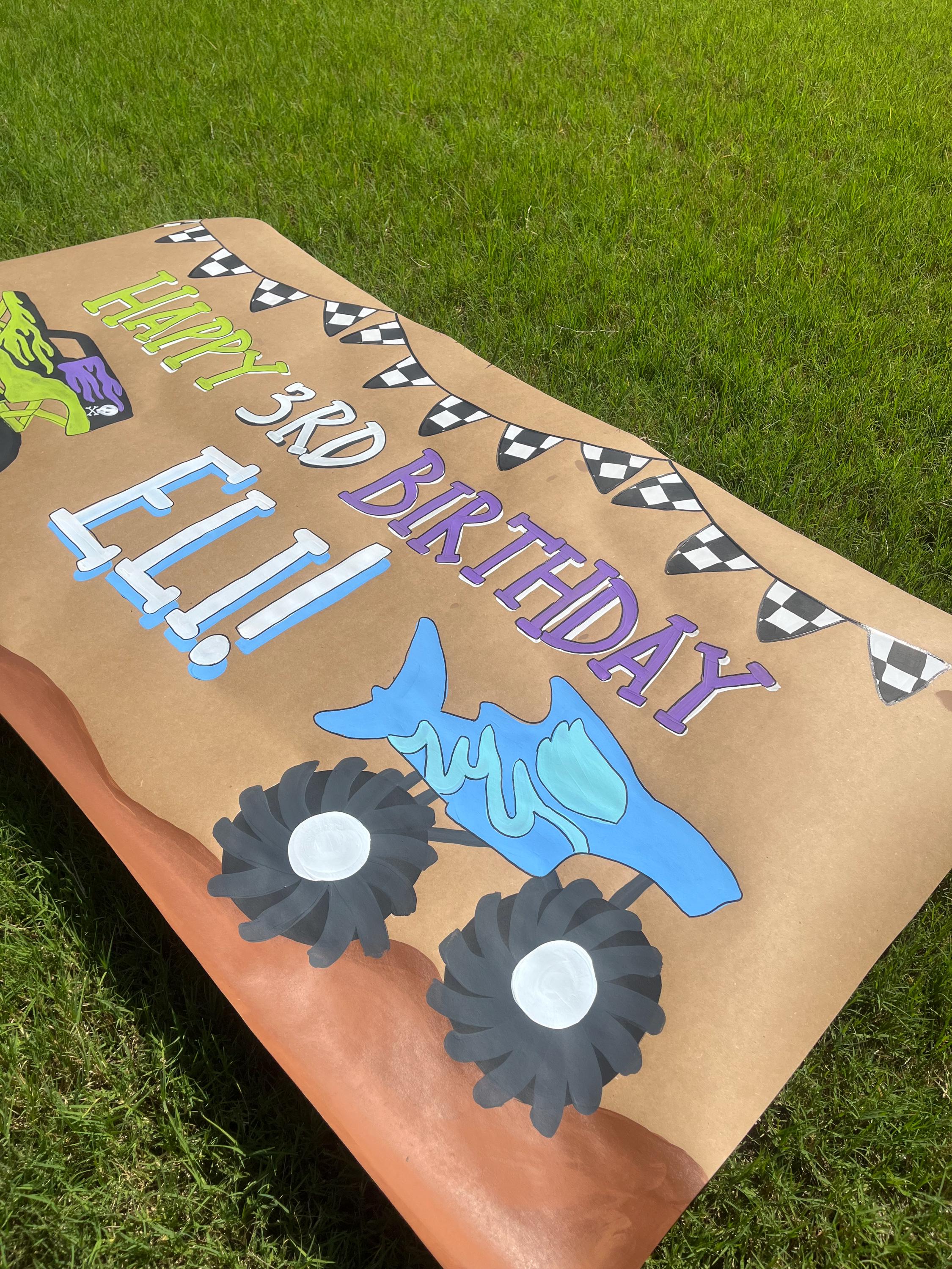 Hand-painted Monster Truck Birthday Banner: Custom Kraft Paper Party ...