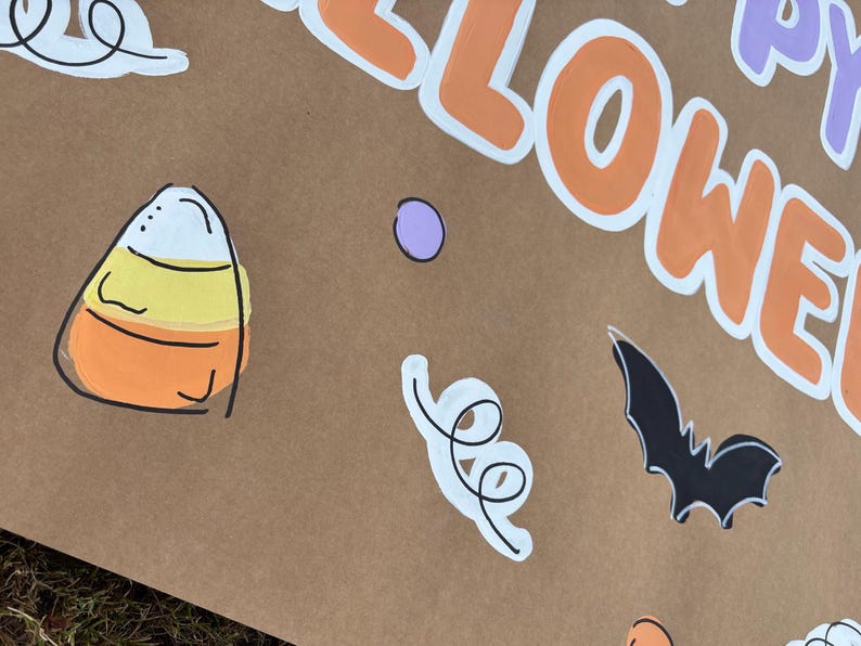Hand-painted Halloween Banner: Ghost, Pumpkin, Bat Party Decor - Etsy
