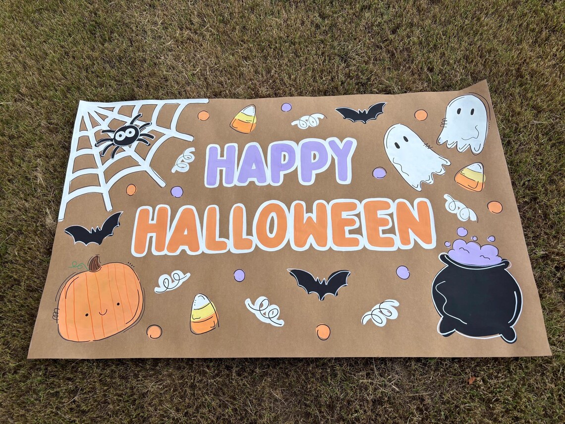 Hand-painted Halloween Banner: Ghost, Pumpkin, Bat Party Decor - Etsy