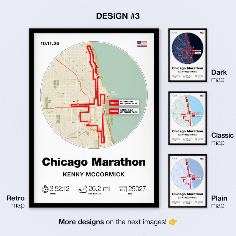 Chicago Marathon 2026 Personalized Race Poster: Custom Runner Map Print ...