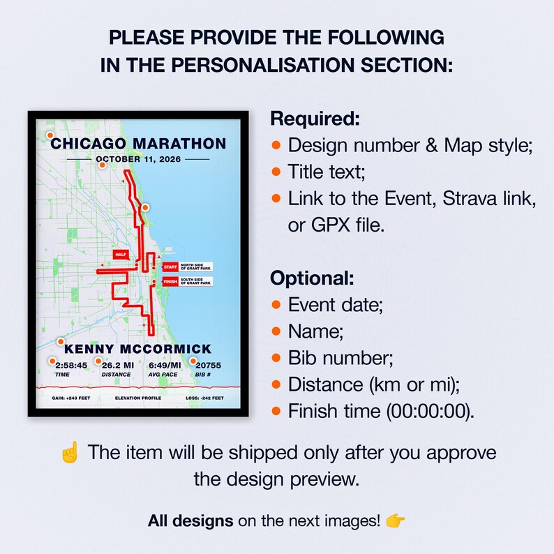 Chicago Marathon 2026 Personalized Race Poster: Custom Runner Map Print ...