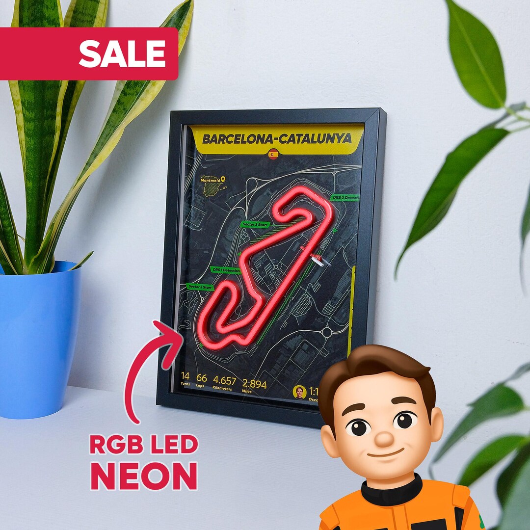 Barcelona-catalunya Race Track LED Neon Art - Framed F1 Circuit Wall ...