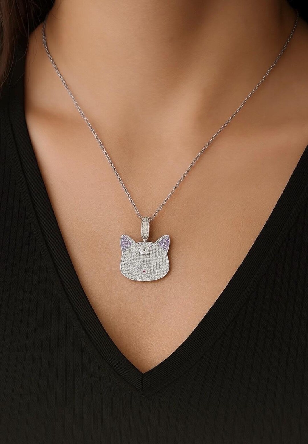 Iced Out Moon Cat Pendant: Cubic Zirconia Bling, Hip Hop Jewelry - Etsy