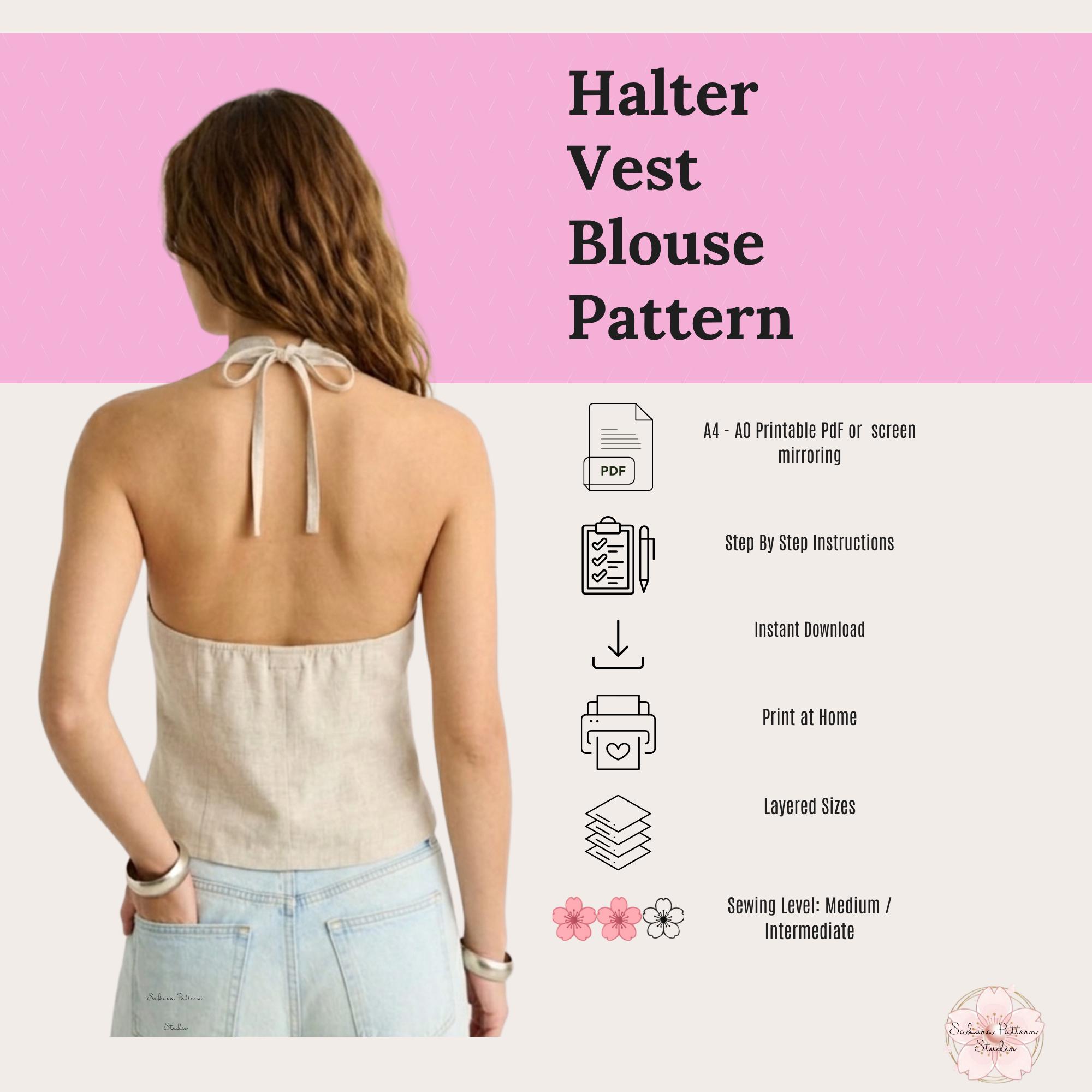 Linen Halter Vest Sewing Pattern, Backless Summer Blouse (PDF Download ...