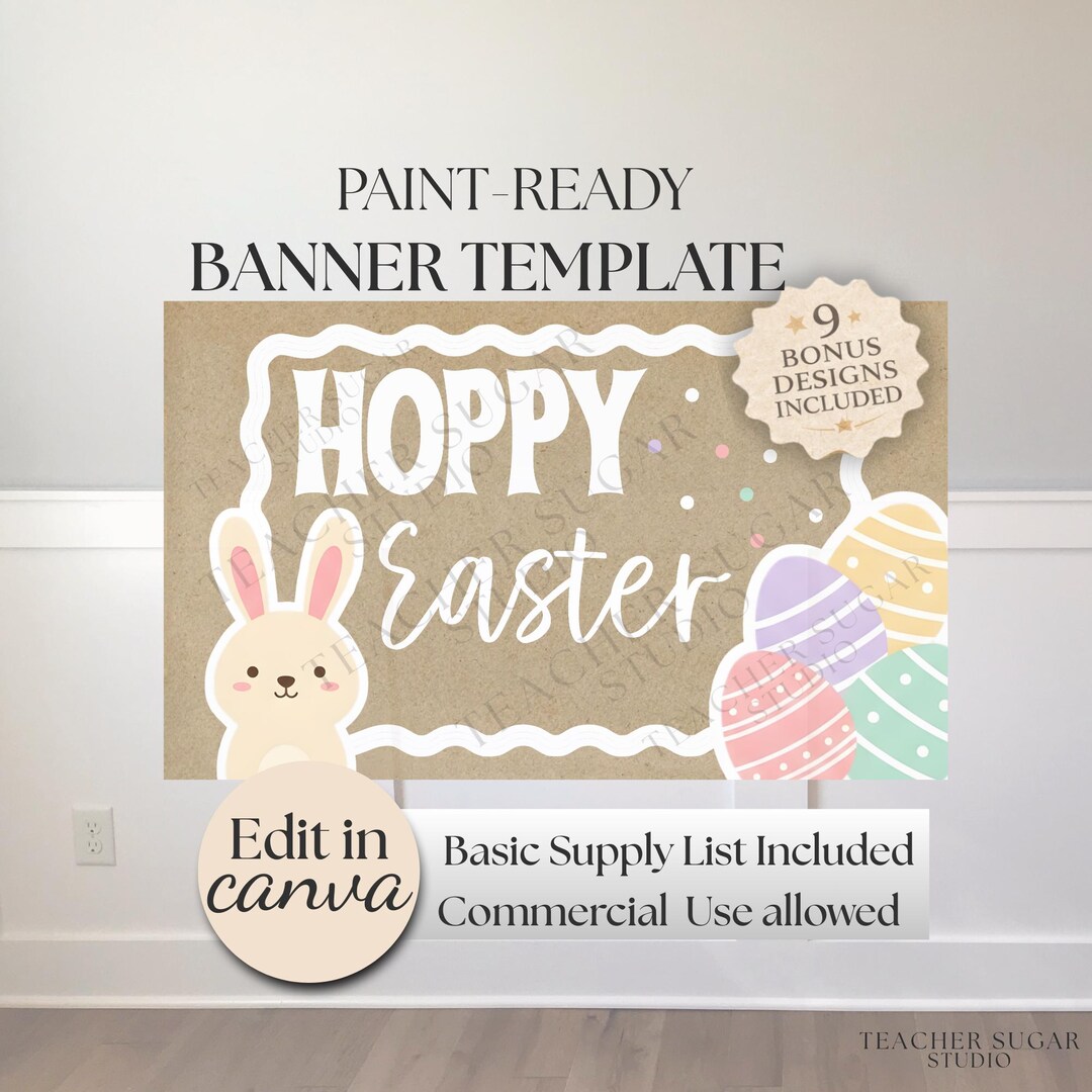 Hoppy Easter Banner Template, Hand-painted Bunny Sign (digital Download ...
