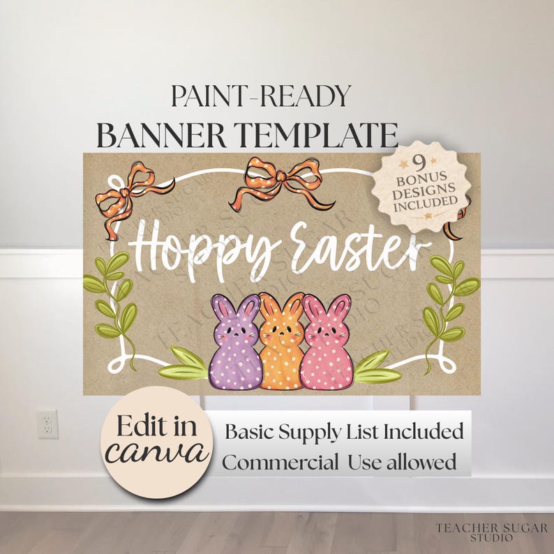 Hoppy Easter Banner Template, Paint Ready Design (digital Download) - Etsy