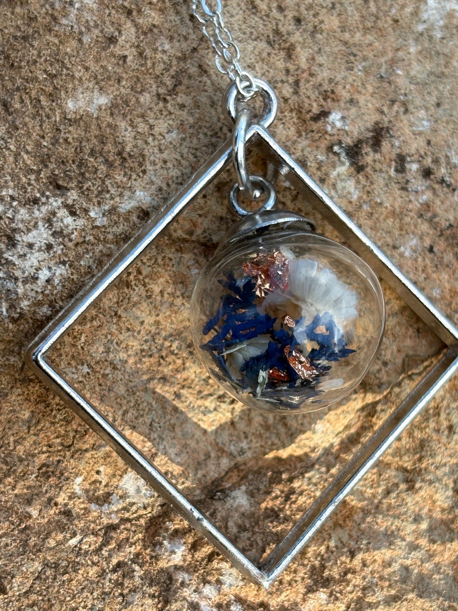 Copper Blue Sphere Necklace | Glass Ball Necklace| Globe Necklace ...