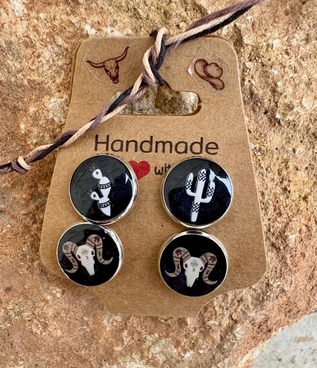 Handmade Resin Cactus Cow Skull Stud Earrings, Western Cowgirl Jewelry ...