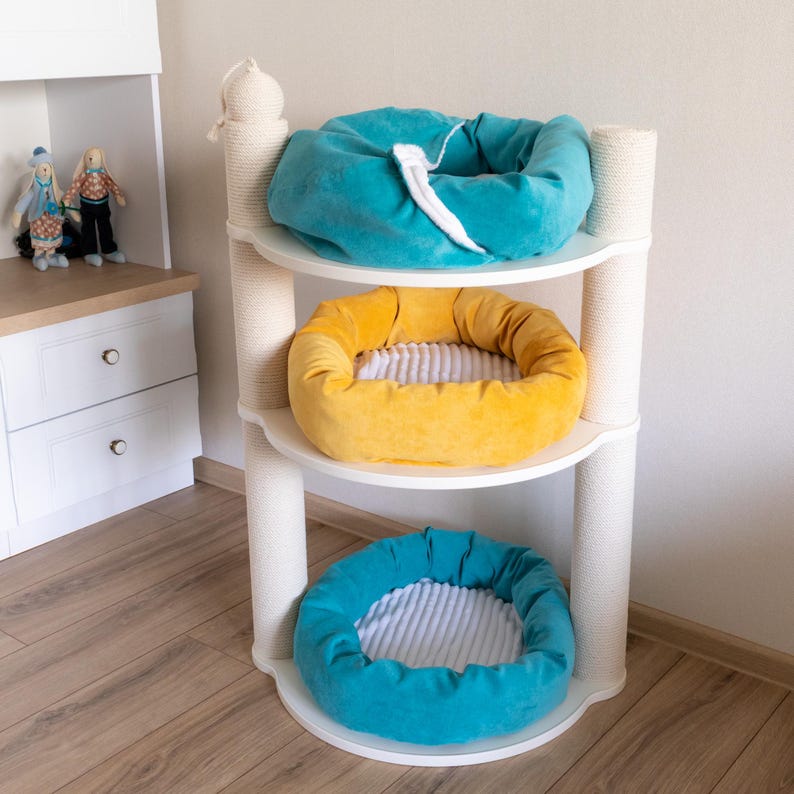 Modular Cat Tree, Blue & Yellow, 3-tier Cat Scratcher - Etsy