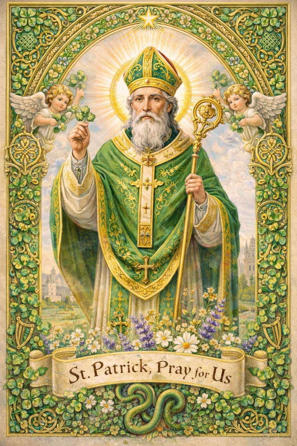 St. Patrick Printable Picture, Catholic Shamrock Celtic Scripture Art ...