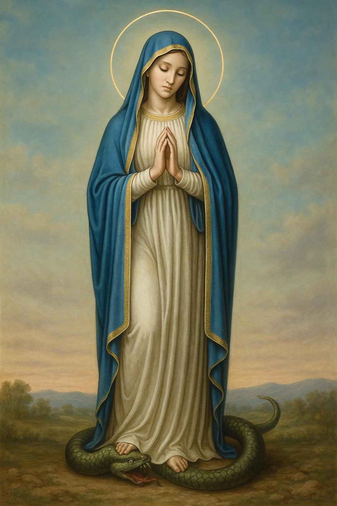 Virgin Mary Crushing the Serpent | Catholic Marian Print | Peaceful ...