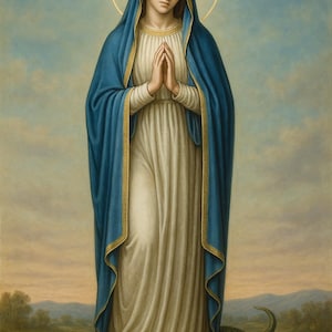 Virgin Mary Crushing the Serpent | Catholic Marian Print | Peaceful ...