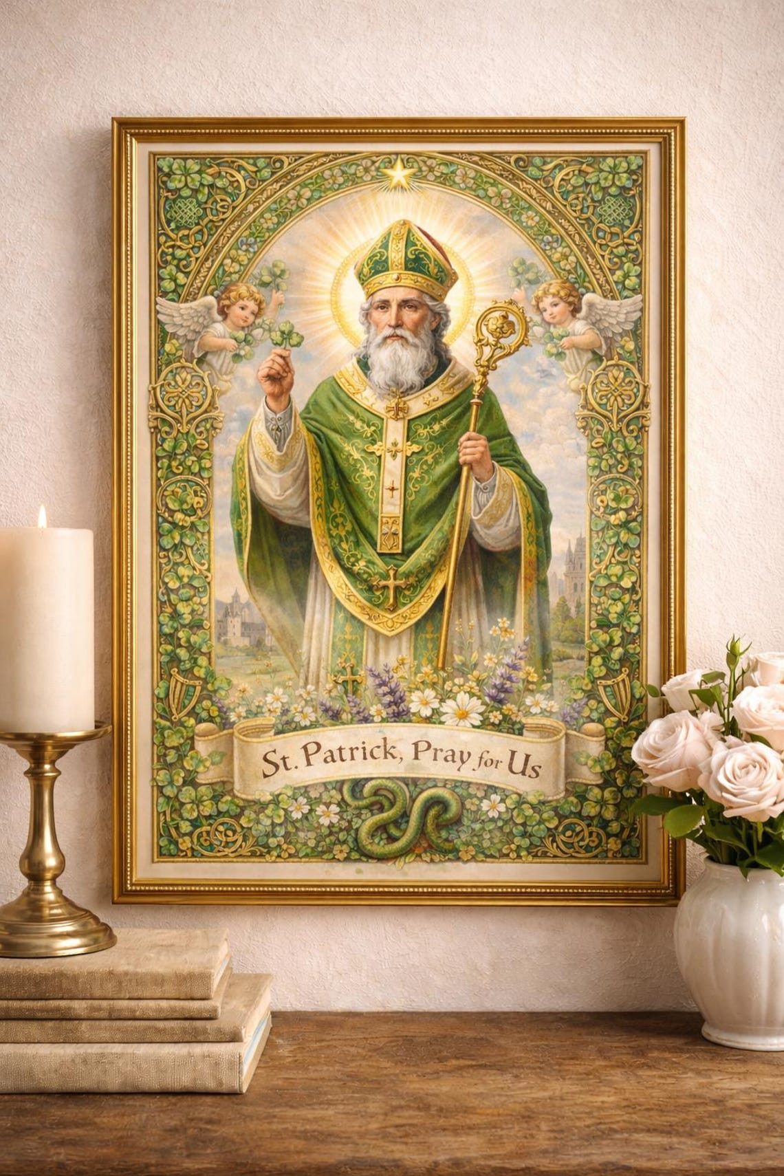 St. Patrick Printable Picture, Catholic Shamrock Celtic Scripture Art ...