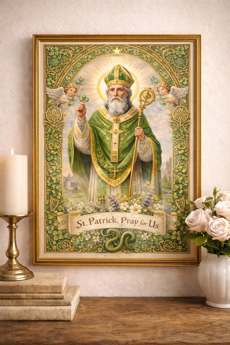 St. Patrick Printable Picture, Catholic Shamrock Celtic Scripture Art ...
