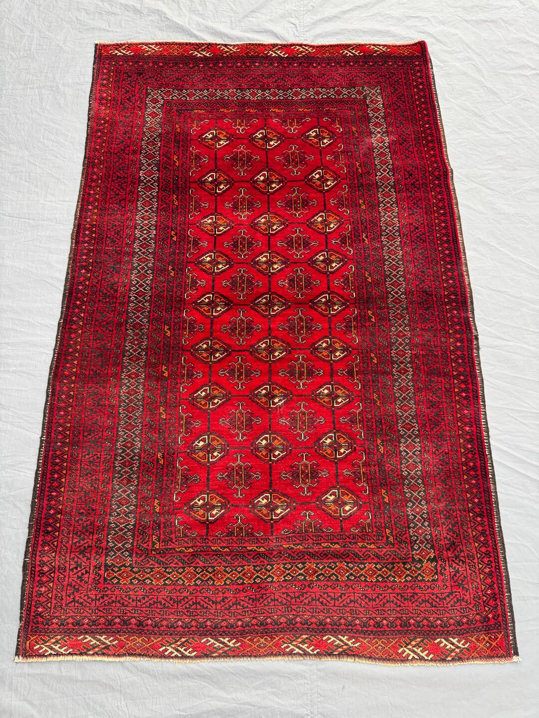 Red 3.6 X 5.8 Ft Mori Gul Rug, Vintage Handwoven Wool Tribal Design ...