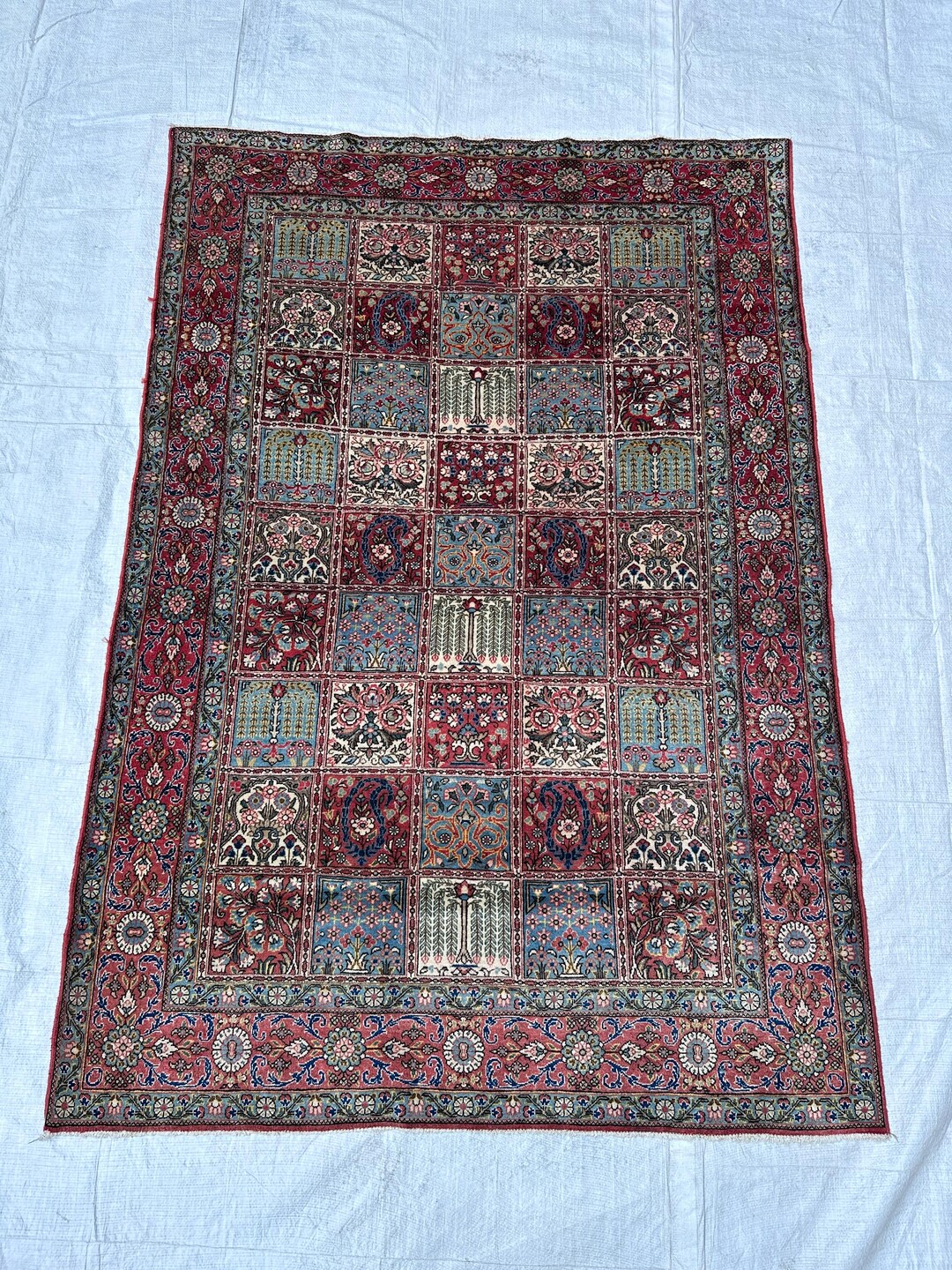 1940s Antique, Handmade Turkish Rug, Persian Floral Design, Bakhtiyari ...