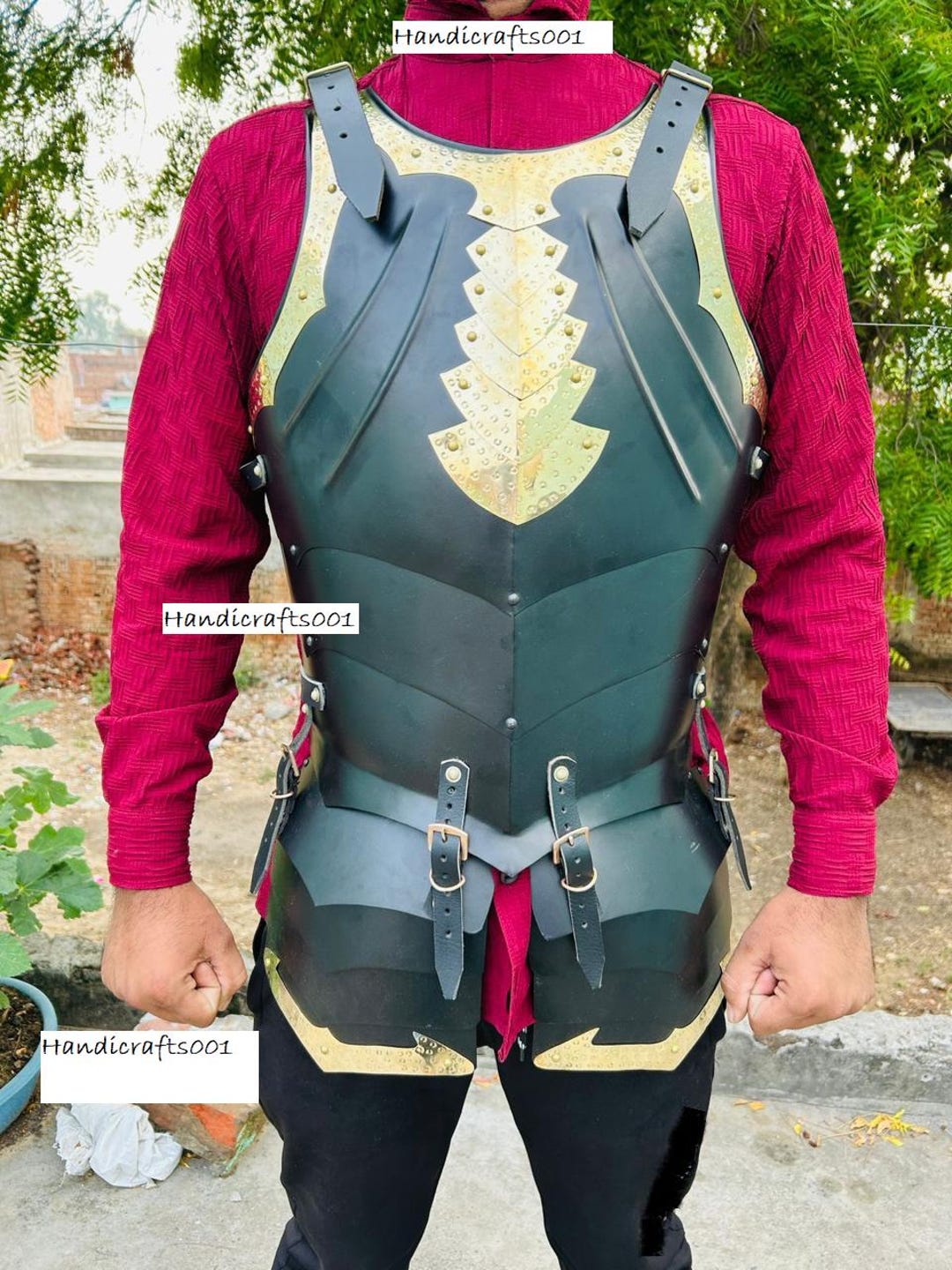 Medieval Blackened Steel Cuirass With Brass Leaf Detailing Polished ...