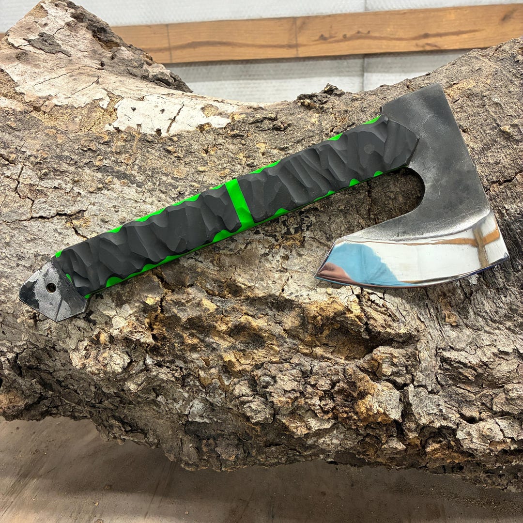 READY TO Ship-bearded Hatchet: Black Paper Micarta and Glow Handles ...