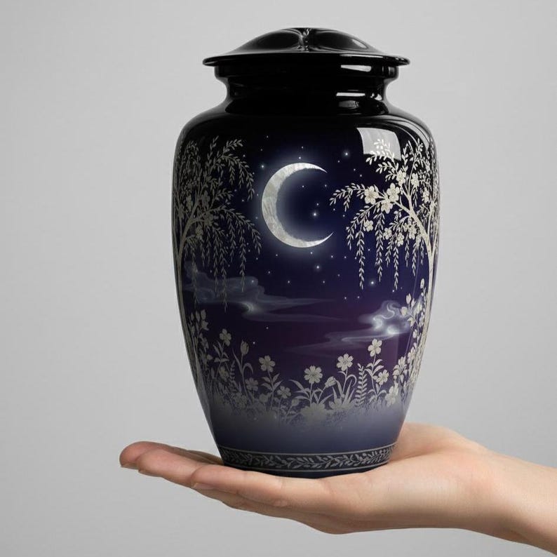Moonlit Serenity Cremation Urn for Ashes Elegant Midnight Blue Memorial ...