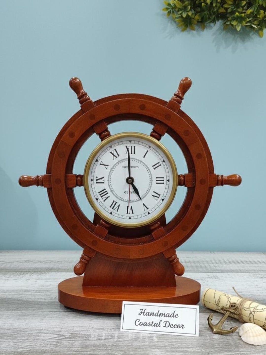 Nautical Charm: Vintage Wooden Ship Wheel Clock - Maritime Decor - Etsy