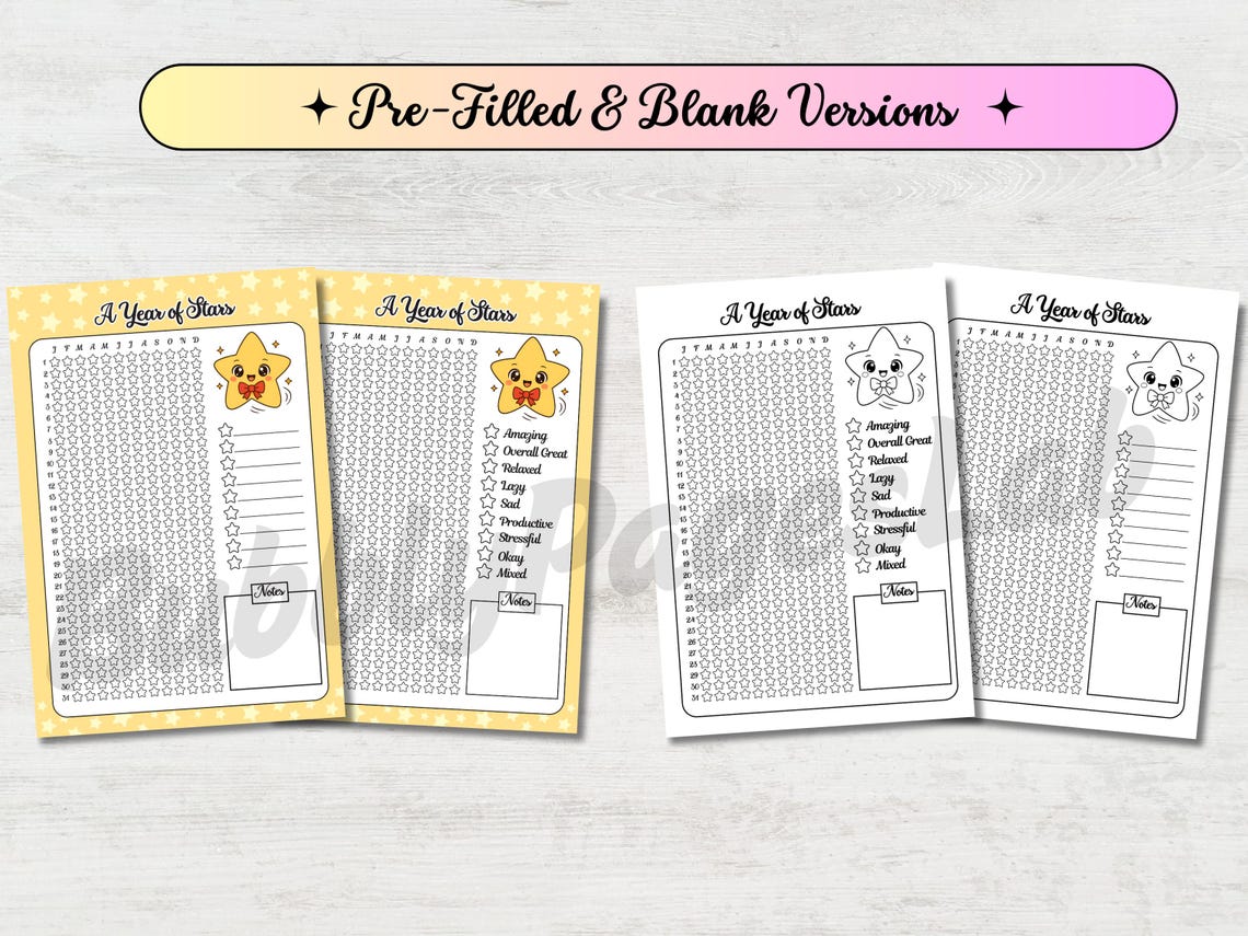 Star Mood Tracker Printable: Journal Page (A5, A4, US Letter) (digital ...