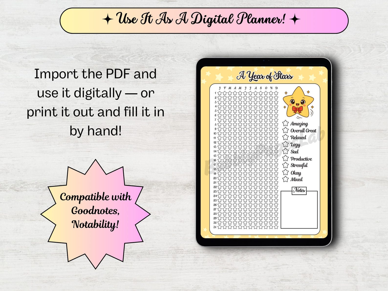Star Mood Tracker Printable: Journal Page (A5, A4, US Letter) (digital ...