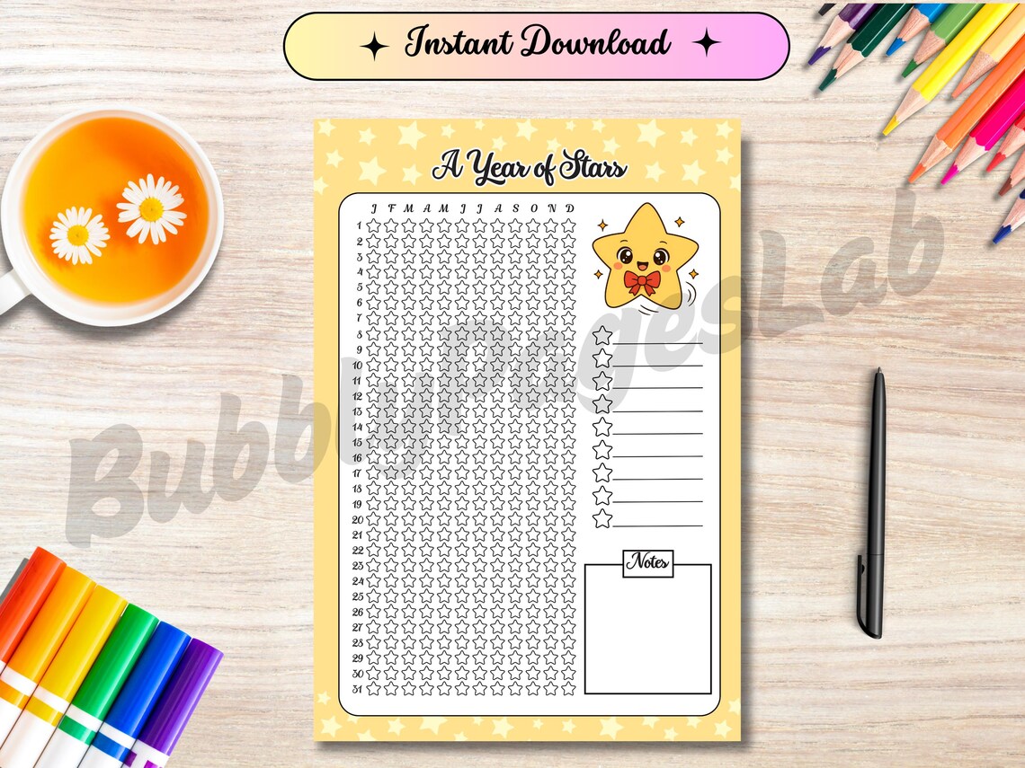 Star Mood Tracker Printable: Journal Page (A5, A4, US Letter) (digital ...