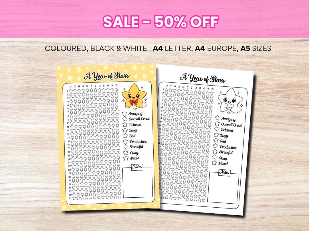 Star Mood Tracker Printable: Year in Pixels Journal (digital PDF) - Etsy