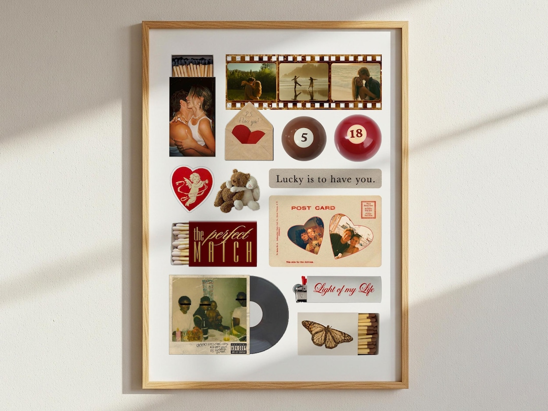 Printable Retro Matchbox Collage Poster Custom Couple Art Personalized ...