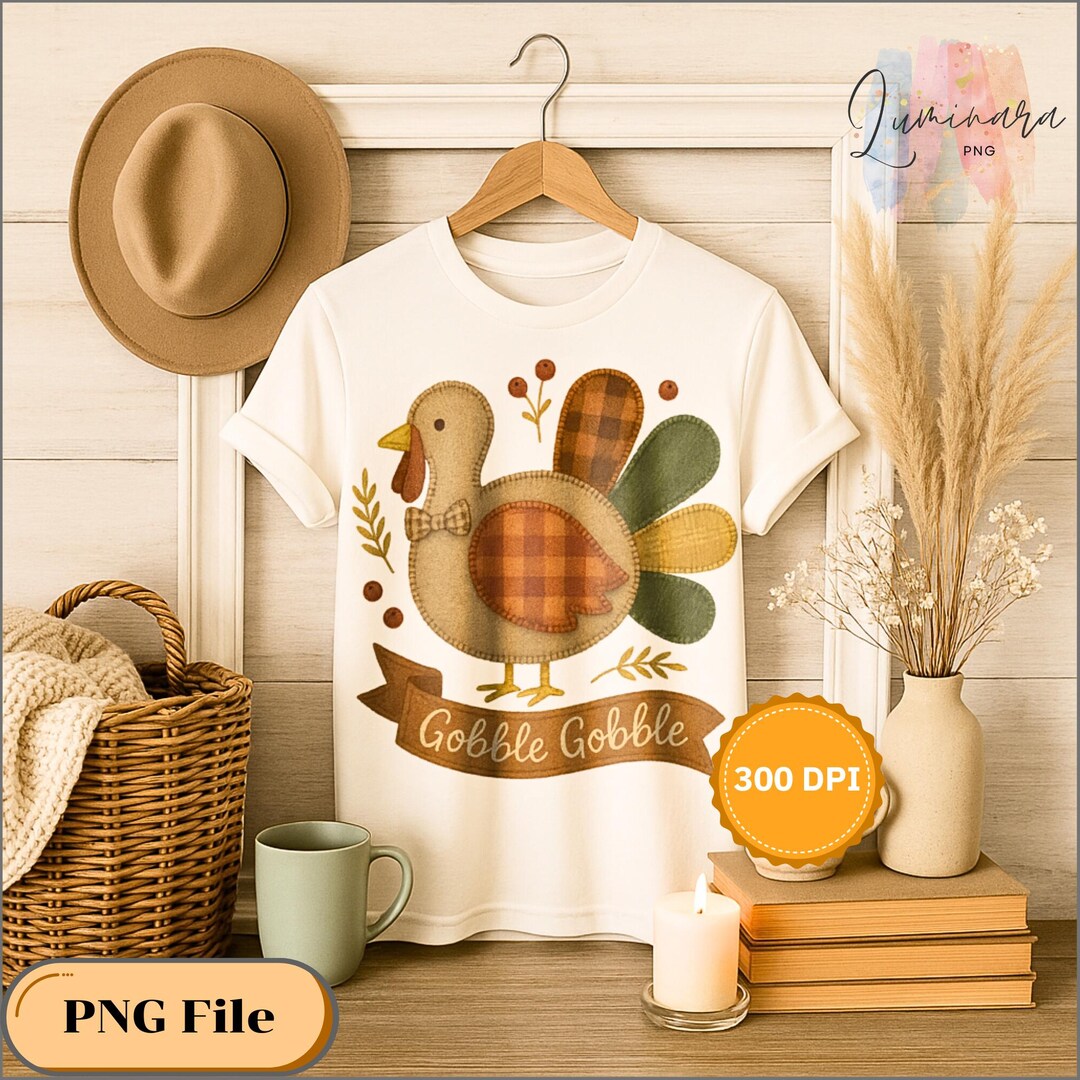 Gobble Gobble Turkey PNG | Patchwork Applique Thanksgiving Clipart for ...