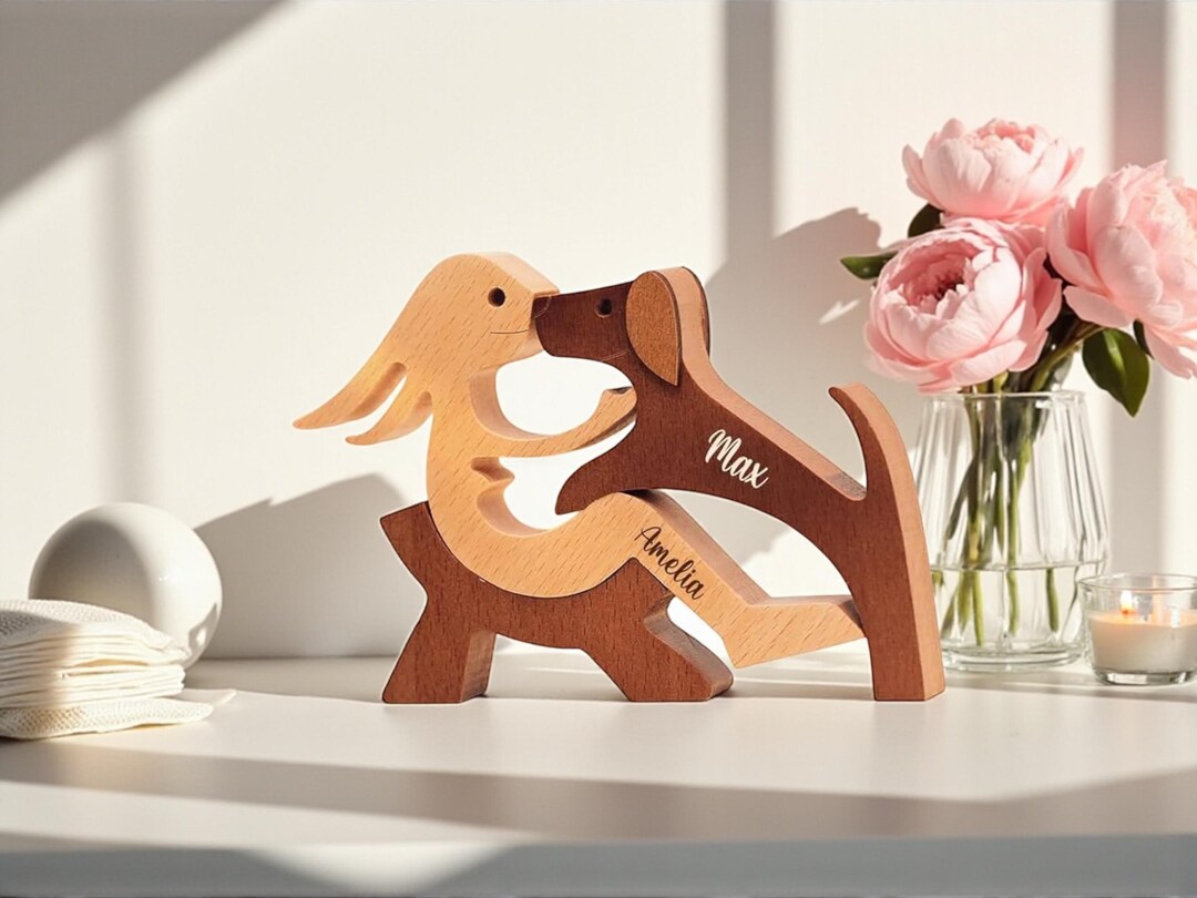 Personalized Pet Memorial Figurine: Custom Wooden Dog Lover Keepsake ...