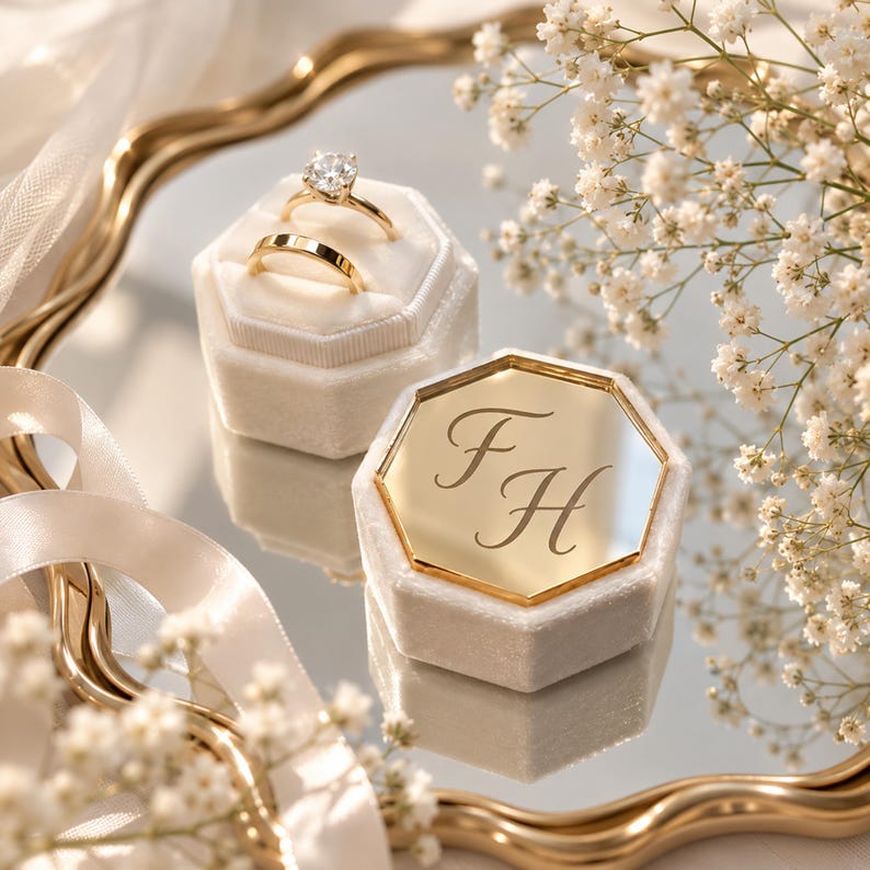 Personalized Ring Box, Custom Wedding Ring Holder, Elegant Velvet Ring ...