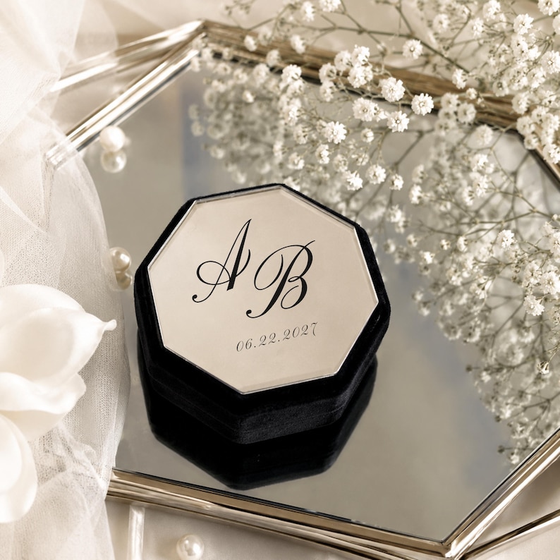 Personalized Ring Box, Custom Wedding Ring Holder, Elegant Velvet Ring ...