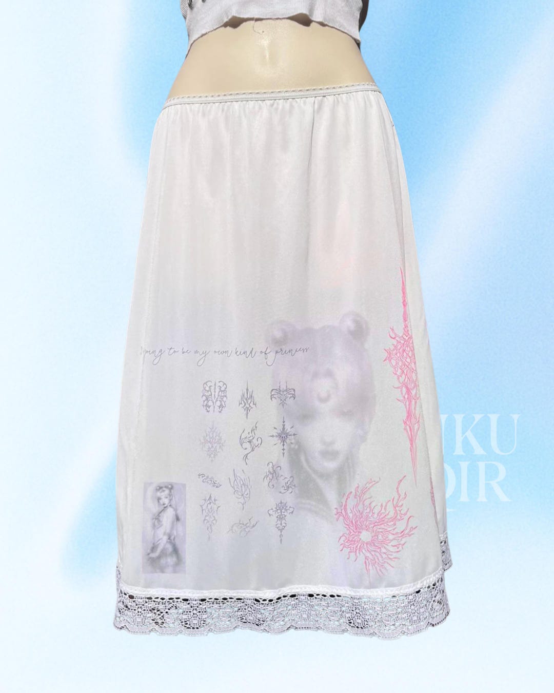 Handprinted Anime Skirt - Y2K Anime Fairycore Lace Slip - Etsy