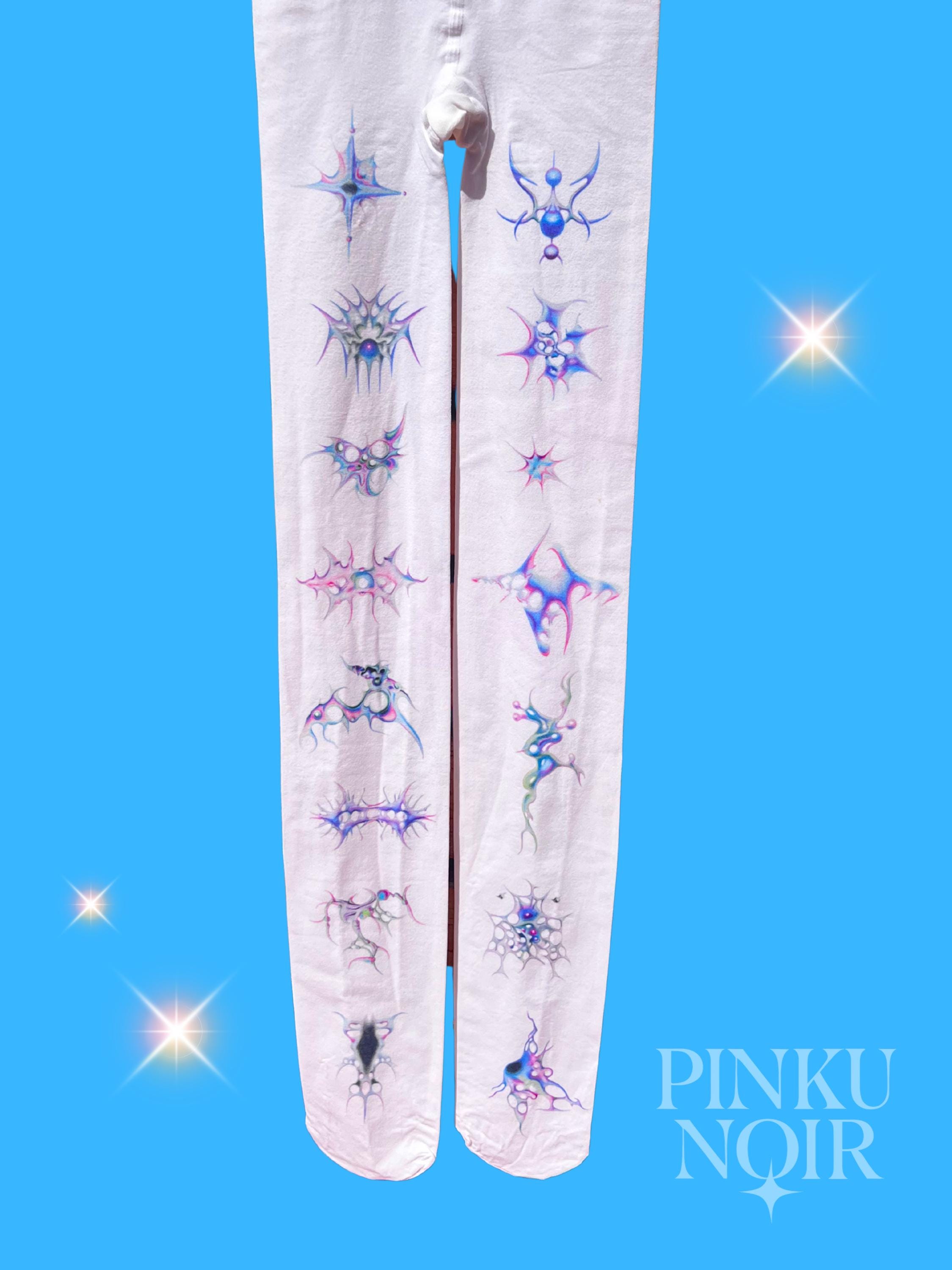 Handprinted Alien Blossom Tights – Y2K Fairycore Hosiery - Pinku Noir ...