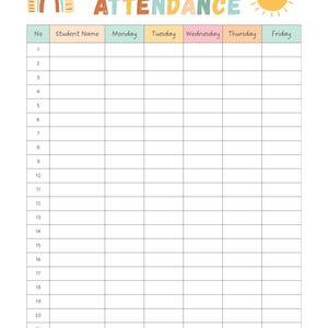 Editable Class Attendance Sheet – Rainbow Theme | Printable Teacher ...