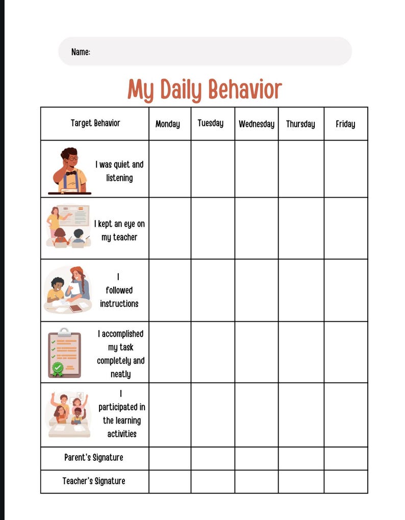 Editable Daily Behavior Chart for Students – Classroom Behavior Tracker ...