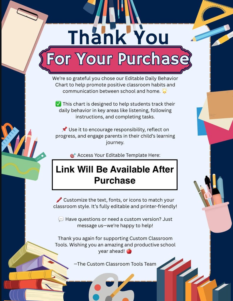 Editable Daily Behavior Chart for Students – Classroom Behavior Tracker ...