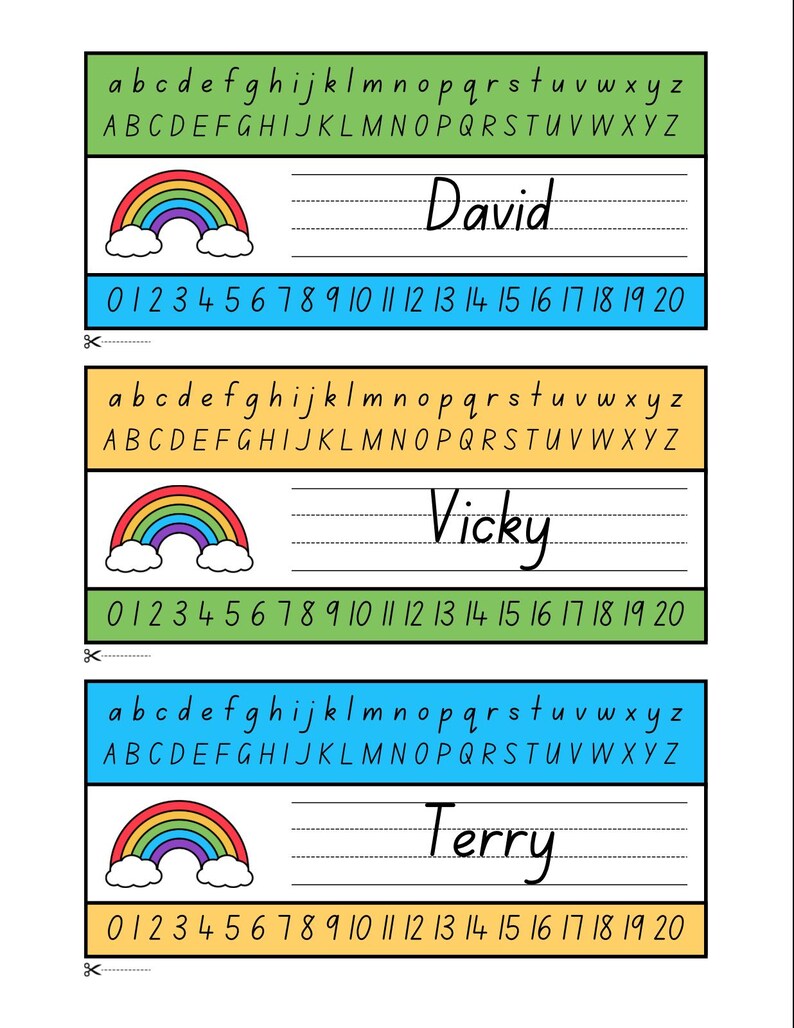 Editable Rainbow Name Tags With Alphabet & Numbers | Printable Desk ...