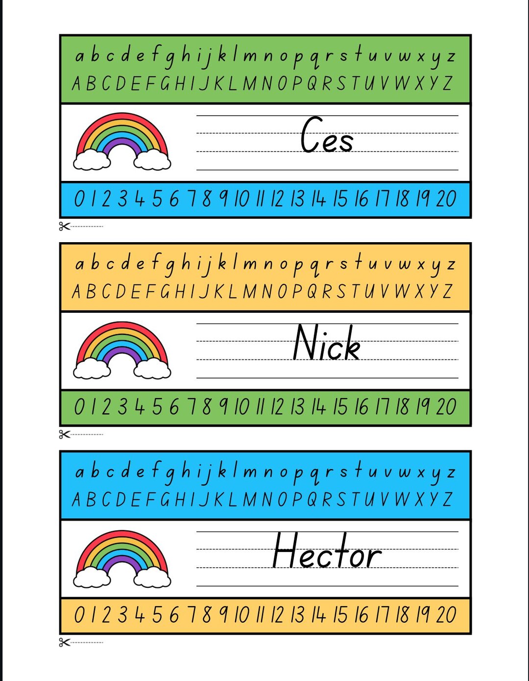 Editable Rainbow Name Tags With Alphabet & Numbers | Printable Desk ...